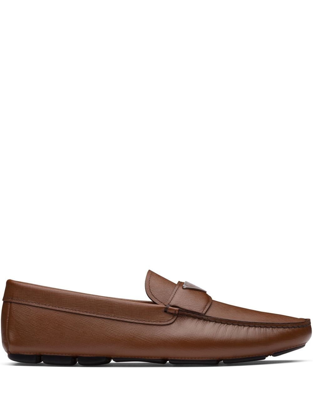 Prada Triangle-Logo Penny-Slot Loafers - Brown | Editorialist display picture 1