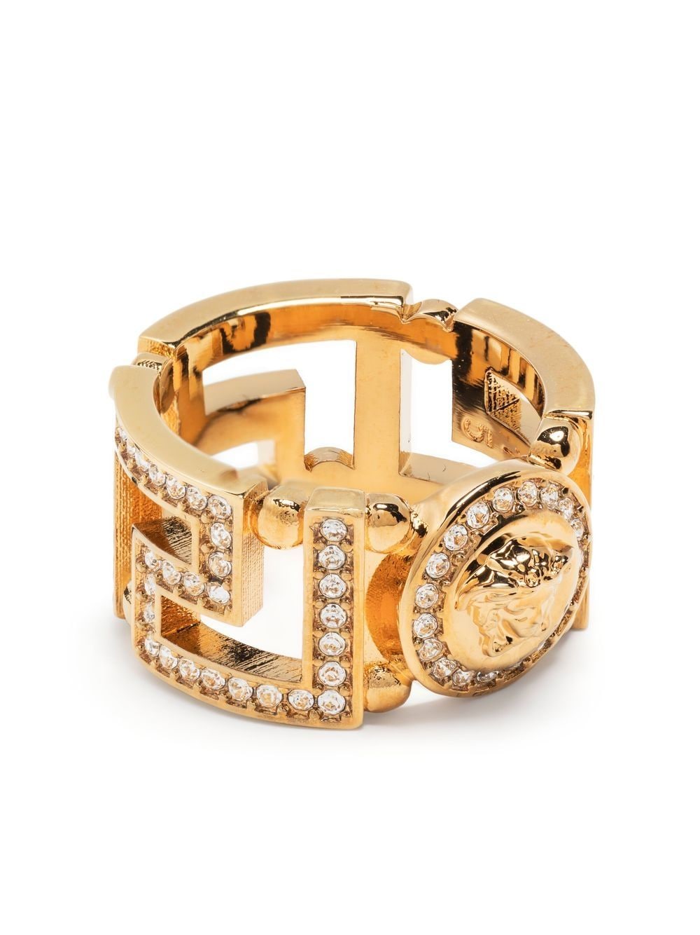 Versace Medusa Greca Crystal-embellished Ring - Gold | Editorialist