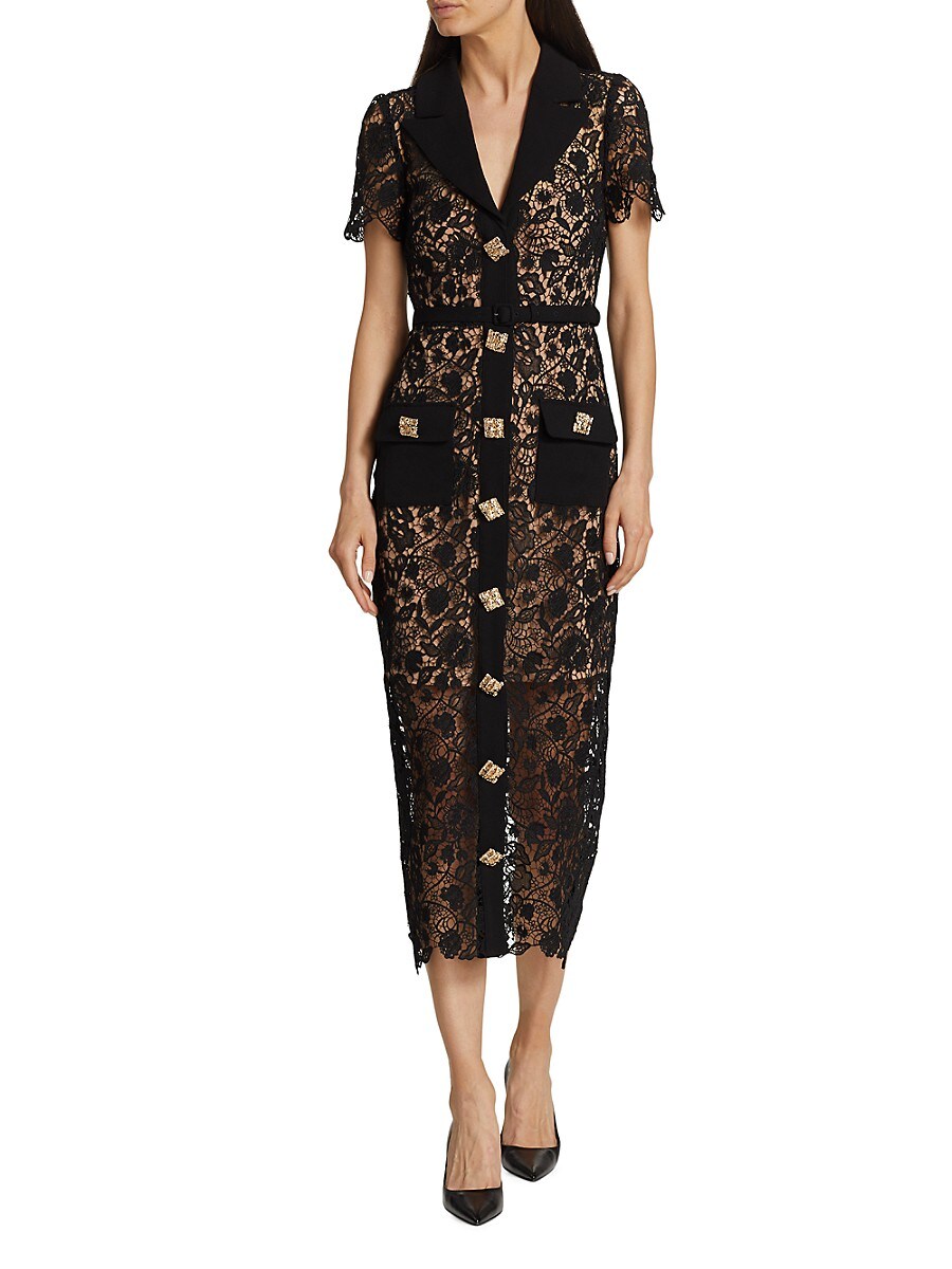 Self-Portrait Magnolia Lace Midi-Dress In Black - 50% Off | Editorialist