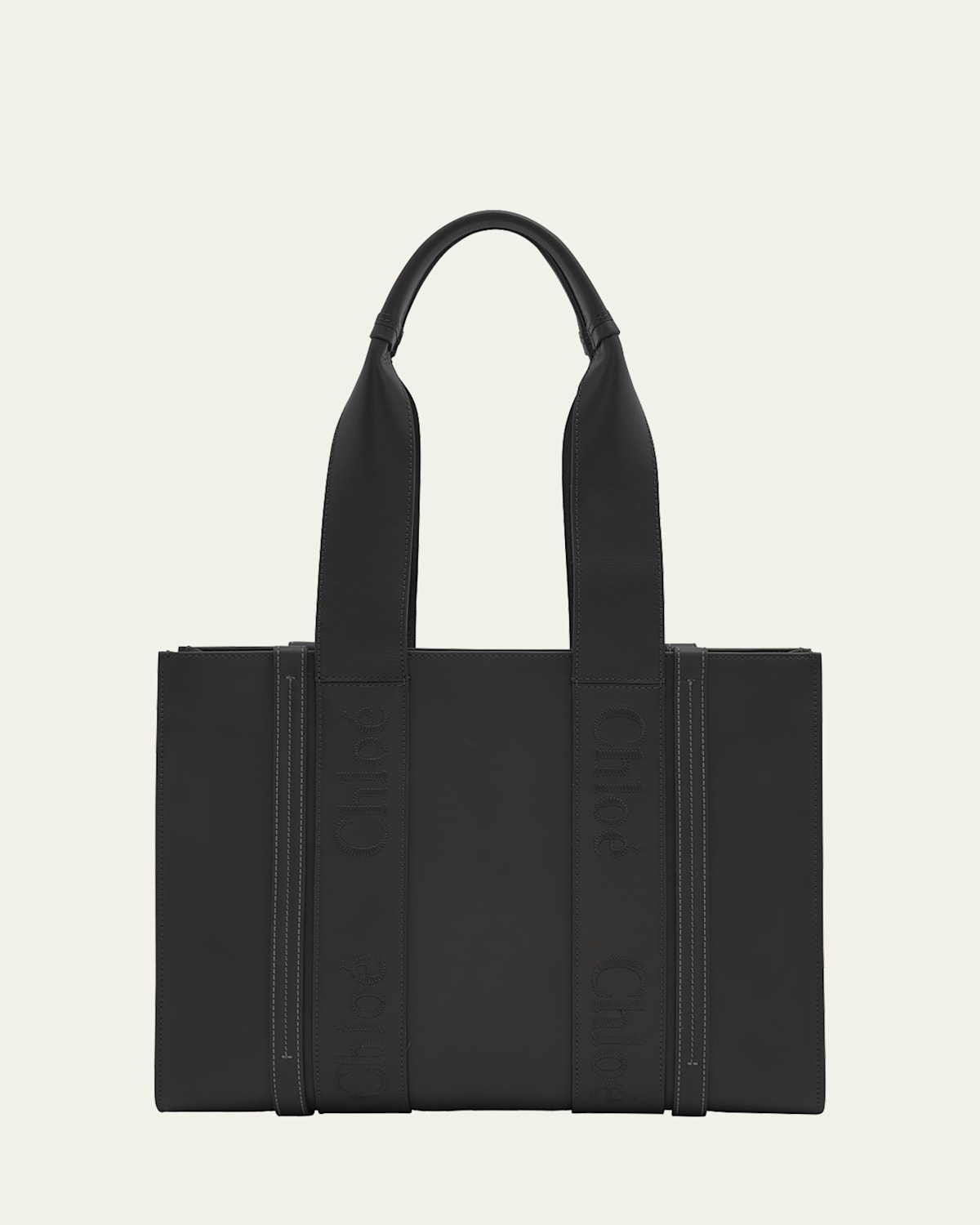 Chloé Woody Medium Leather Tote Bag - Black | Editorialist