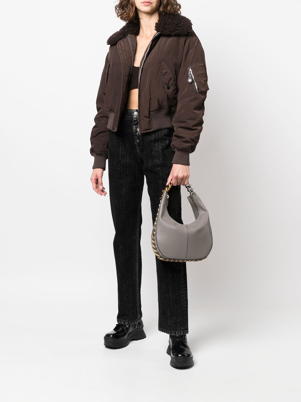 STELLA MCCARTNEY Stella McCartney Faux-Fur Collar Cropped Bomber Jacket