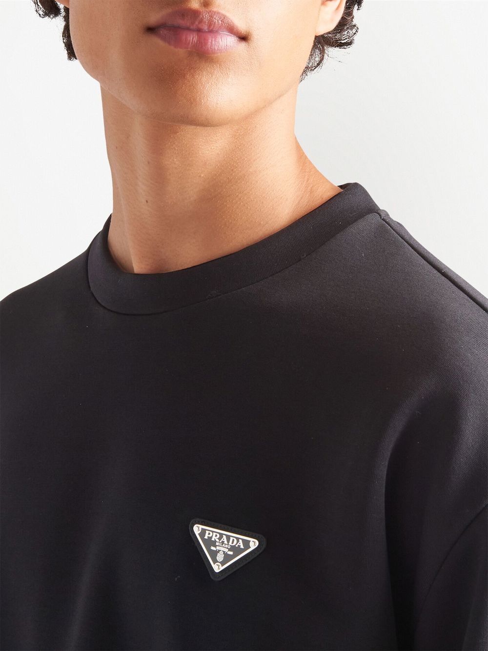 Prada Triangle-Logo Cotton Sweatshirt - Black | Editorialist