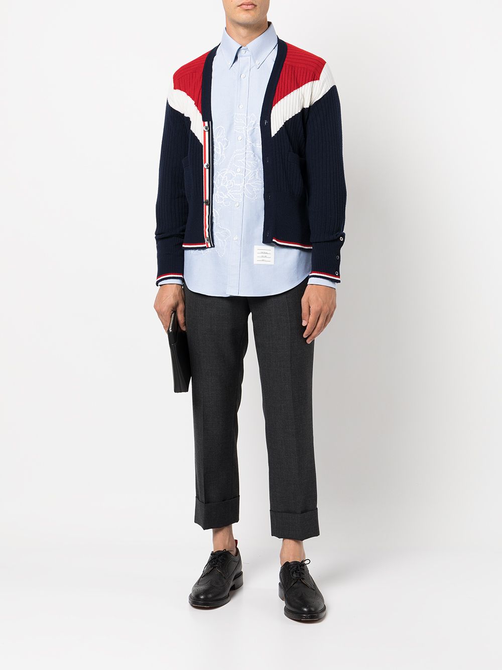 THOM BROWNE floral-embroidered long-sleeve shirt