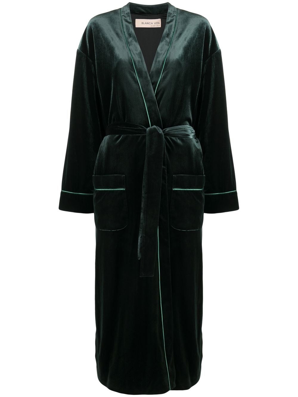 BLANCA VITA Velvet-Effect Coat with Tie Waist