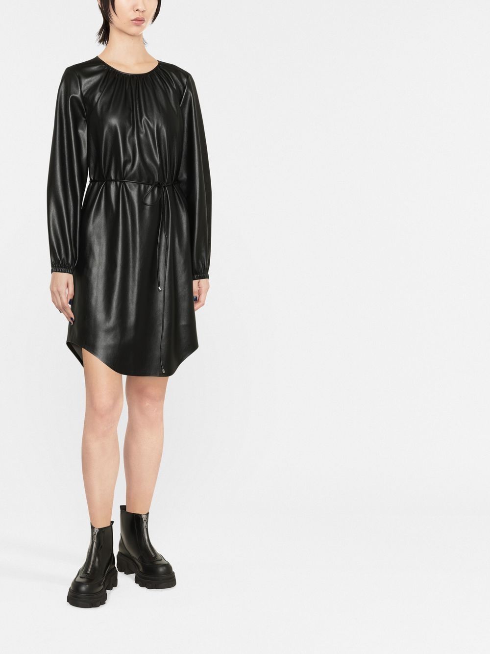 Boss Faux-Leather Long-Sleeved Dress with Tie Belt, Women, Size: 36, Black