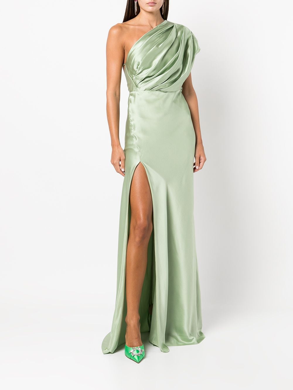 MICHELLE MASON Michelle Mason Side-Slit One-Shoulder Gown
