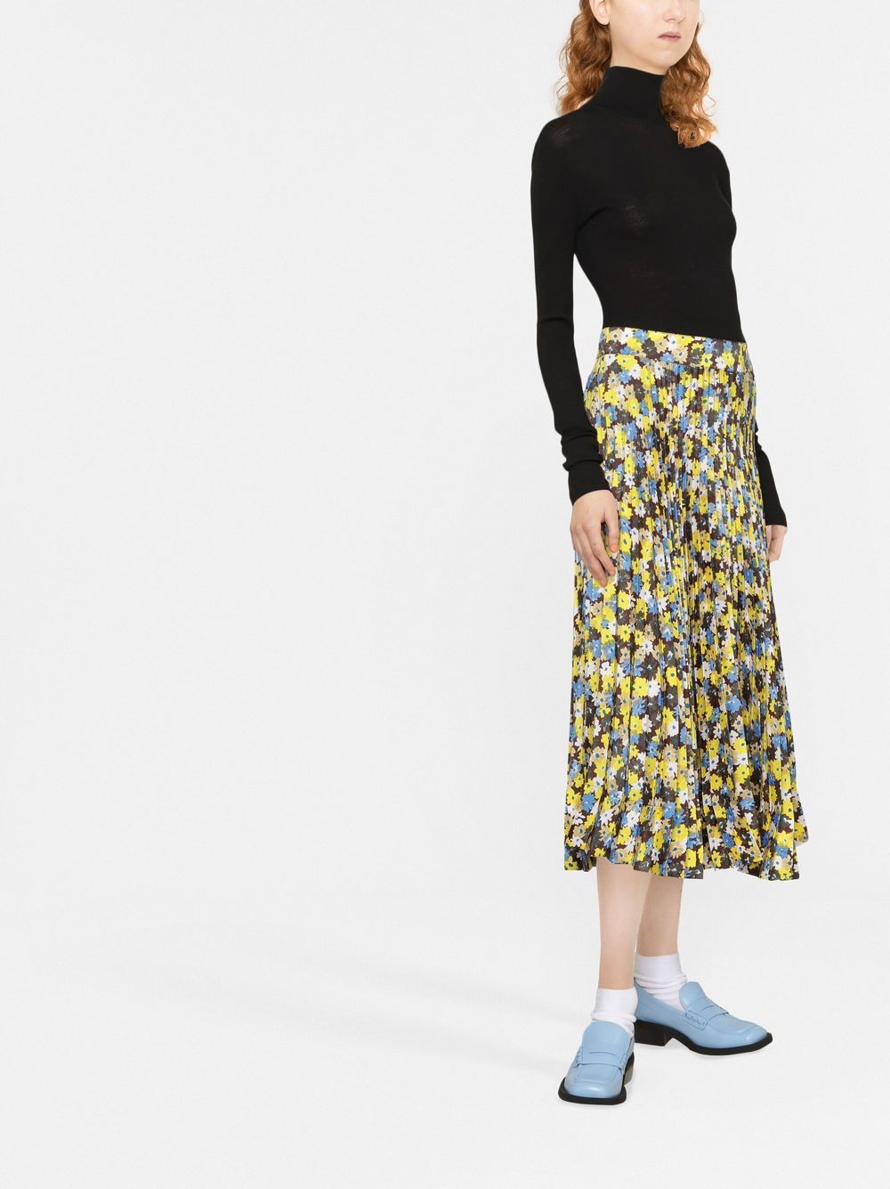 PLAN C Plan C Twill Pleated Skirt with Floral Print