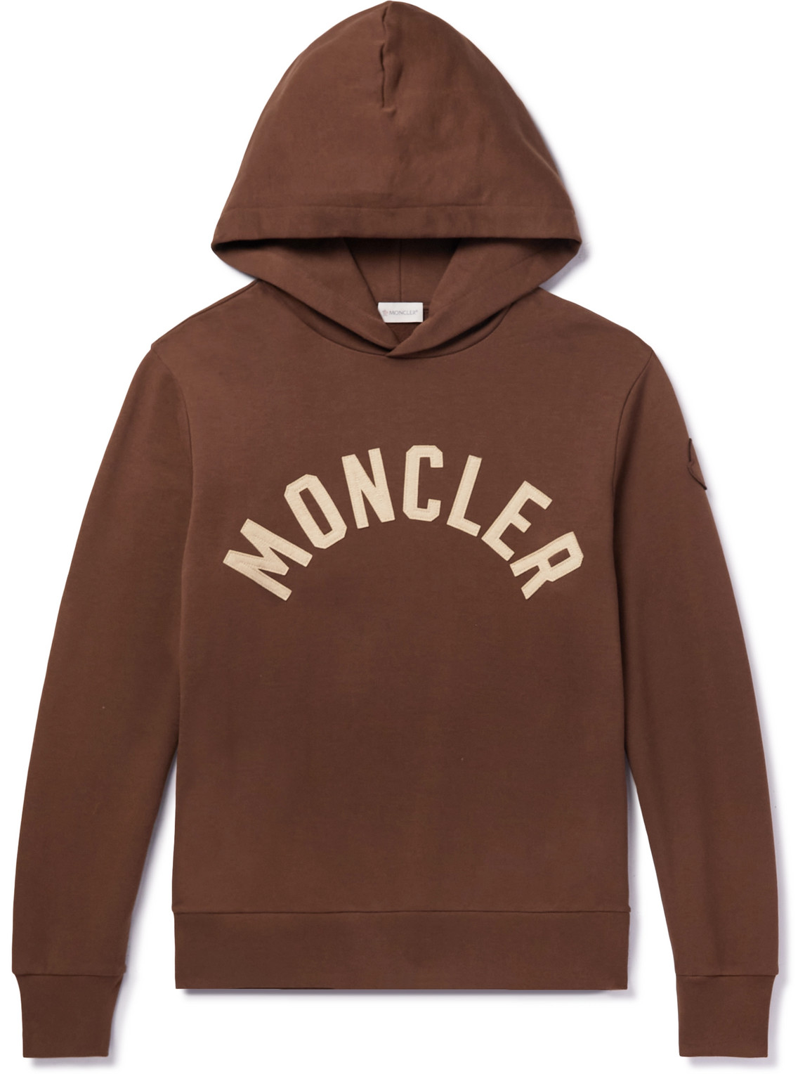 Moncler Logo-Embroidered Cotton-Jersey Hoodie - Brown | Editorialist