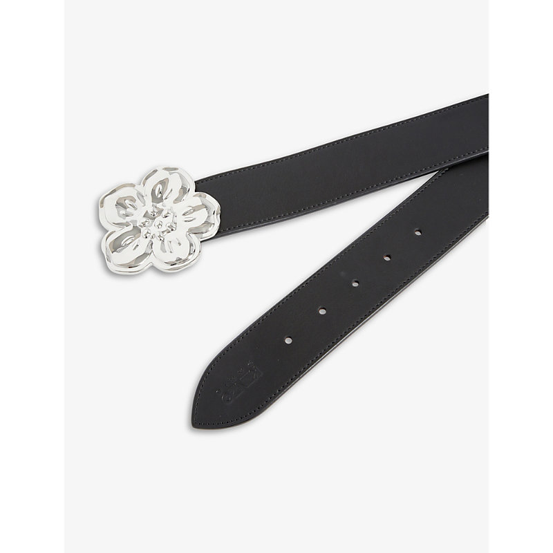 小物 KENZO Flower Leather Belt Kenzo Flower-Buckle Reversible Leather Belt - Black | Editorialist