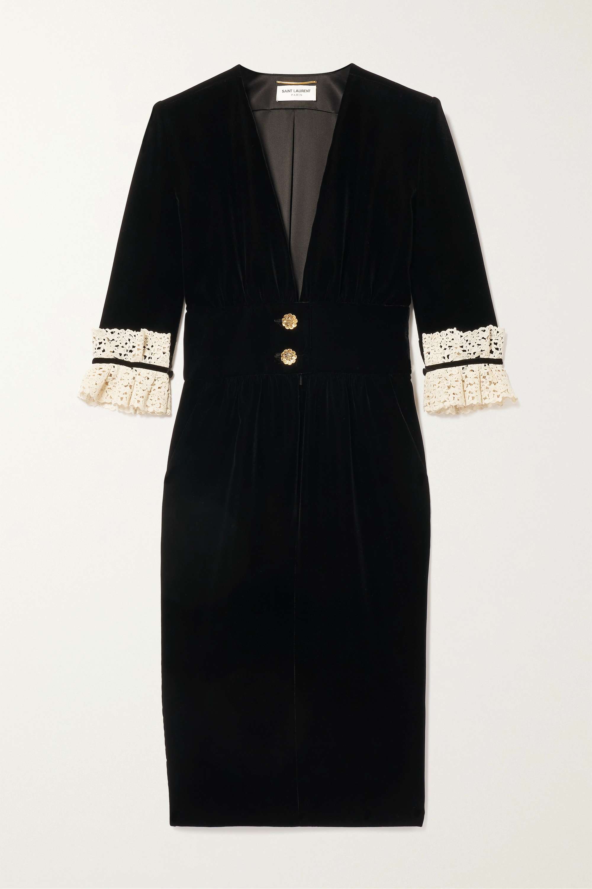 black velvet dress gold buttons 30s Black Velvet Dressing Gown, Evening Gown, Opera Coat main image 0