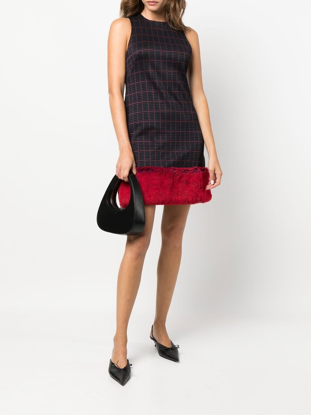 VIKTOR & ROLF Viktor & Rolf Sleeveless Faux-Fur Trimmed Checked Dress