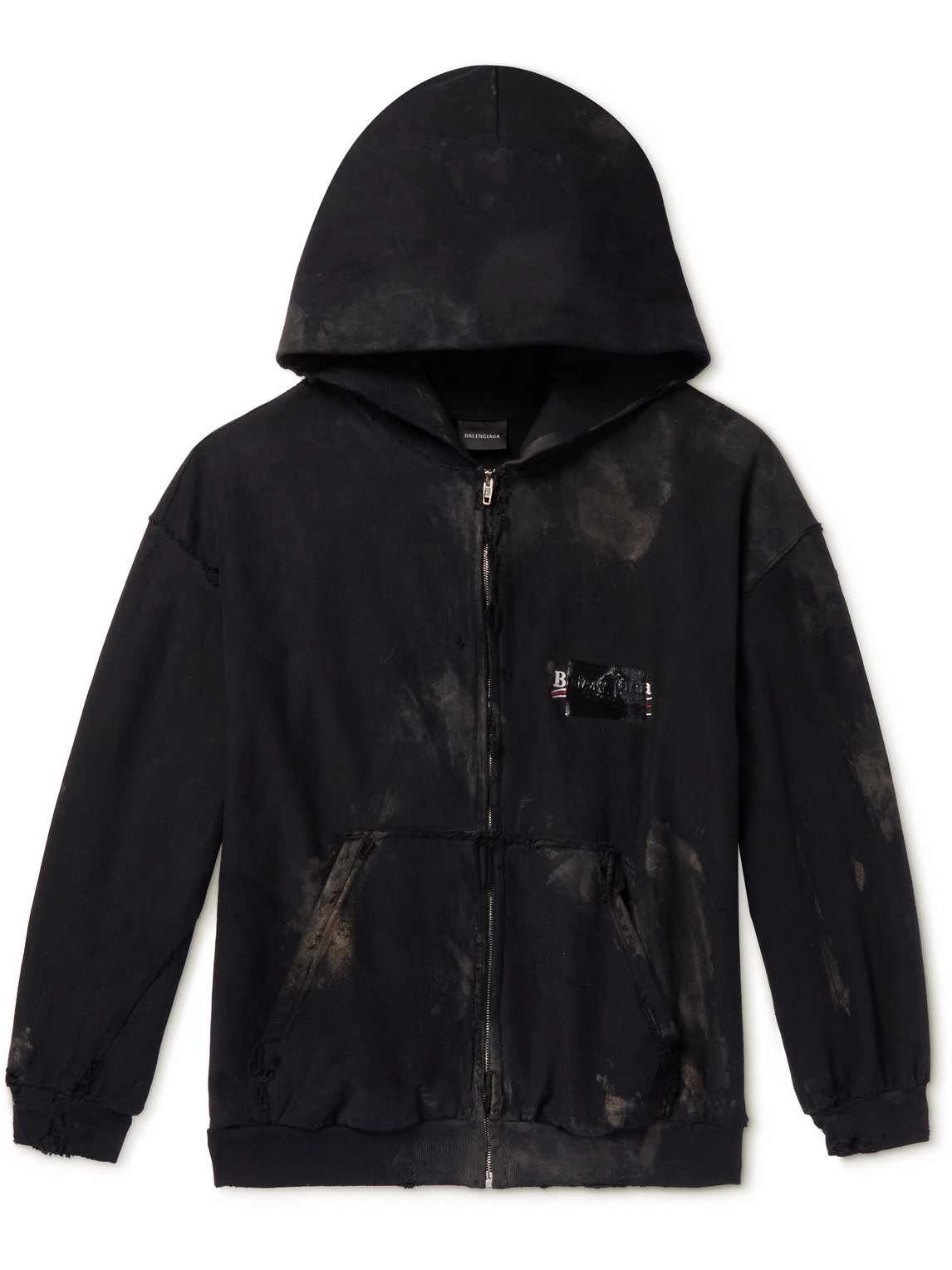 Balenciaga Gaffer Logo-Embroidered Distressed Cotton-Jersey Zip-Up