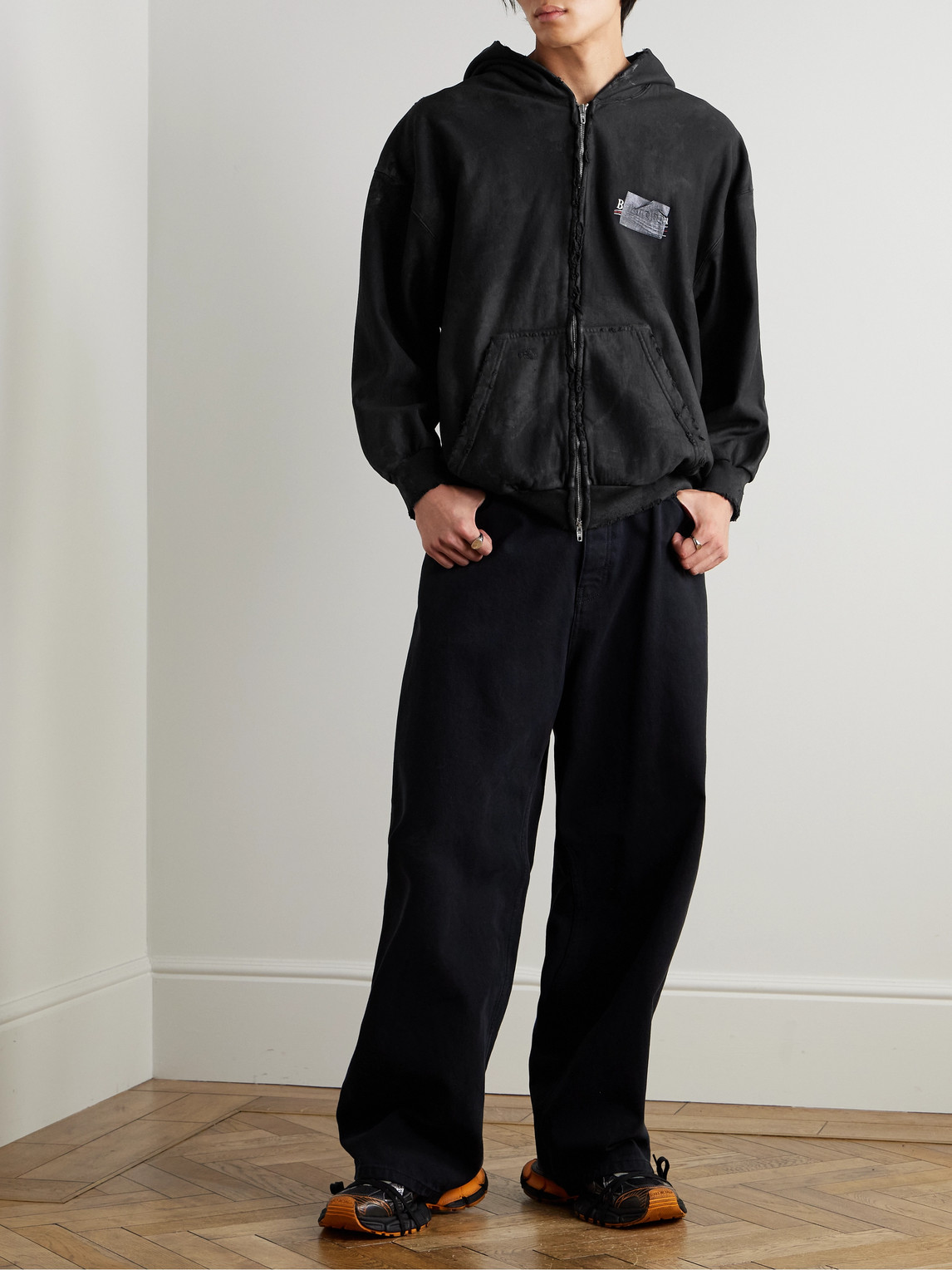 Balenciaga Gaffer Logo-Embroidered Distressed Cotton-Jersey Zip-Up
