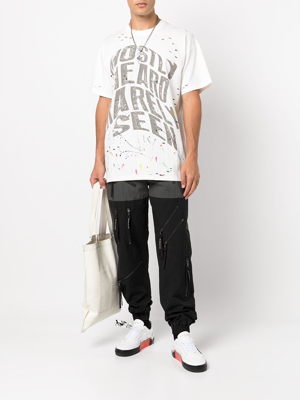 MOSTLY HEARD RARELY SEEN warped-text paint t-shirt