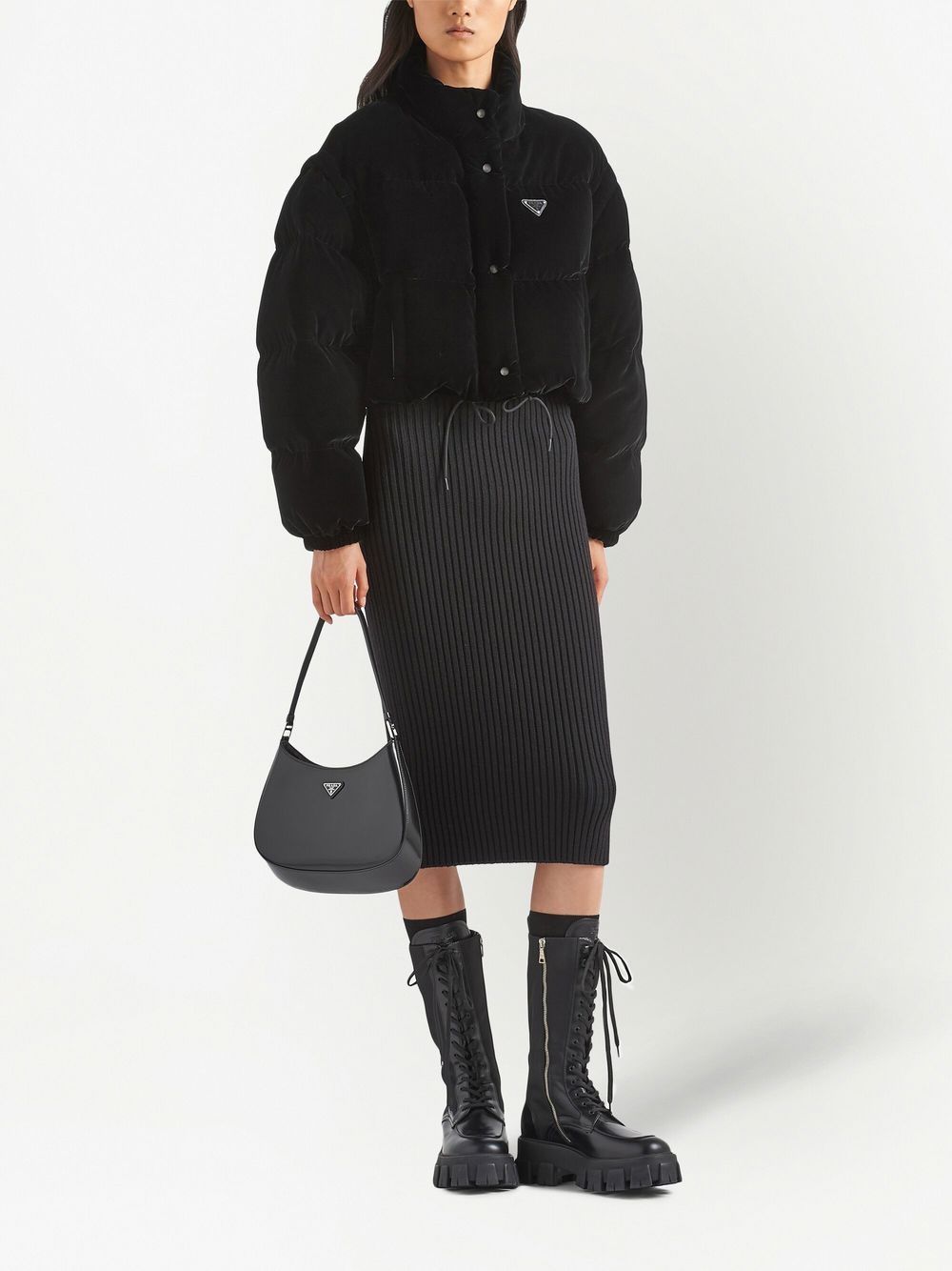 PRADA Prada Convertible Cropped Velvet Down Jacket