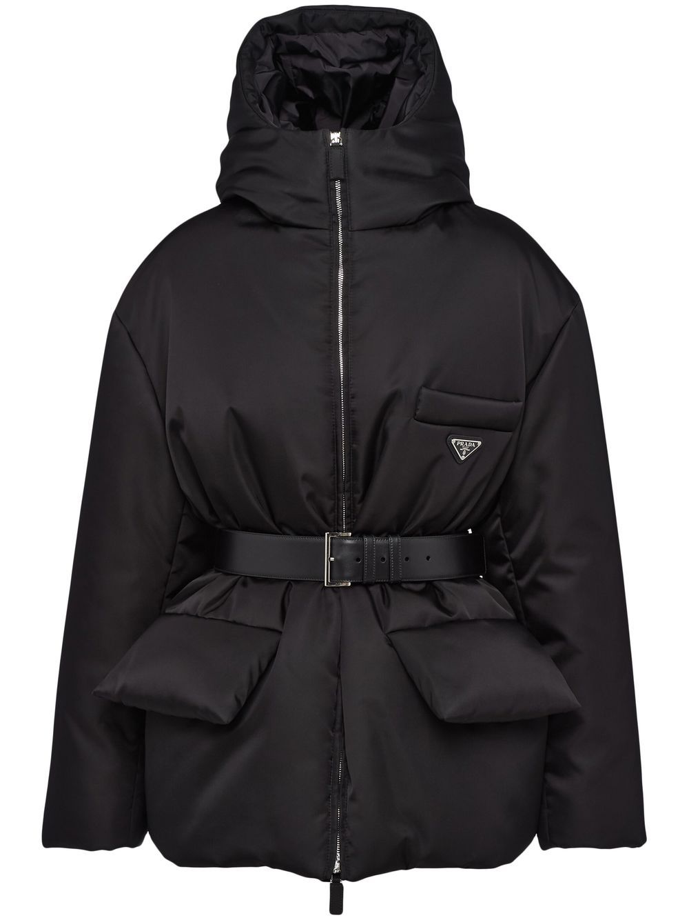 Prada Re-Nylon Hooded Down Jacket In Black | Editorialist