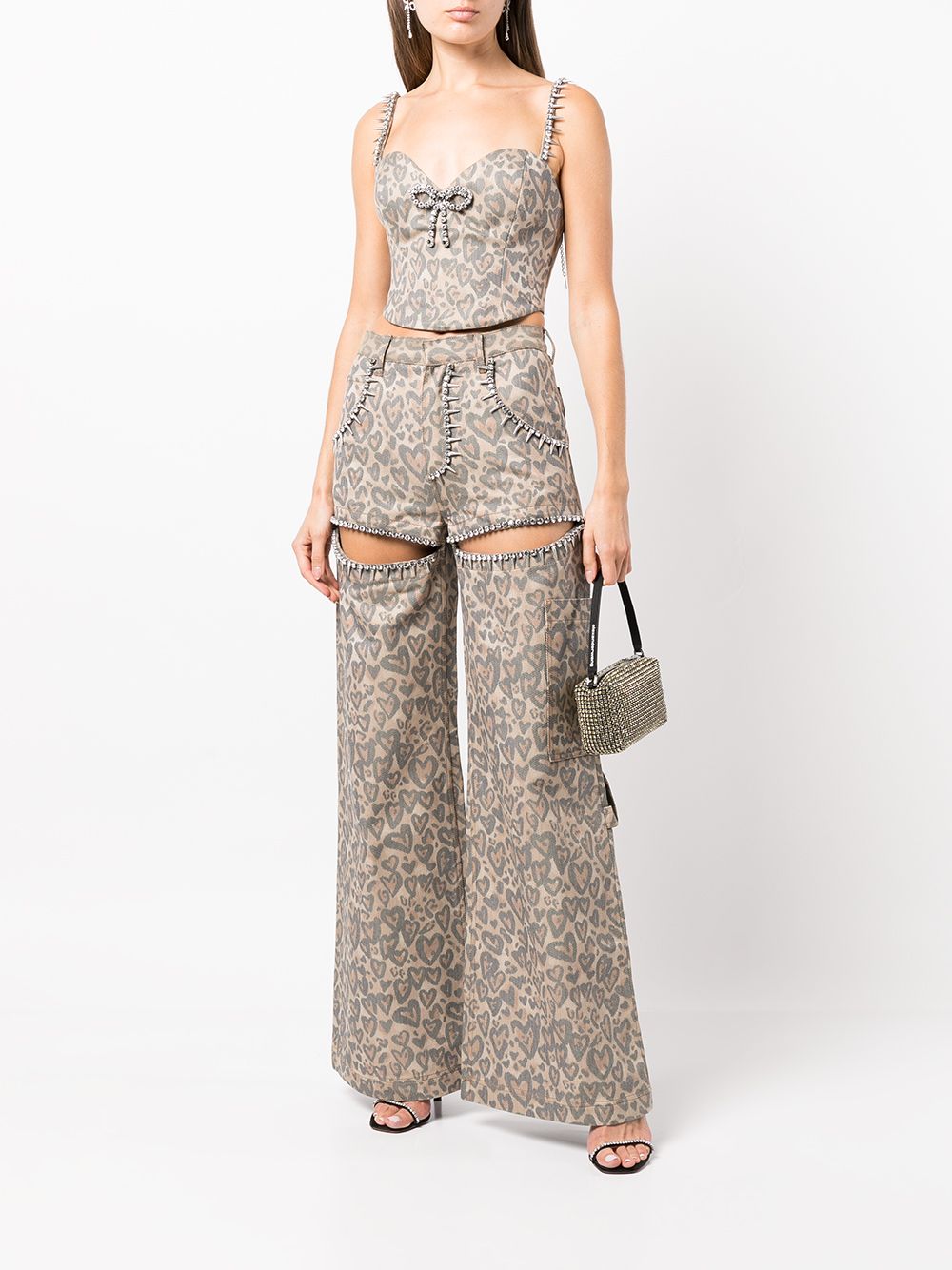 AREA Heart Leopard-Print Bustier Top