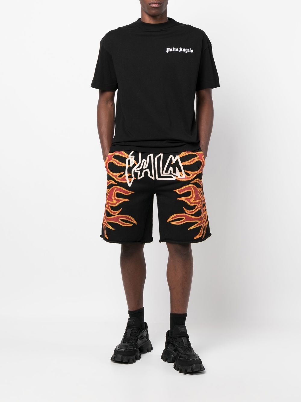 PALM ANGELS Palm Angels Graffiti Flames Logo-Print Shorts