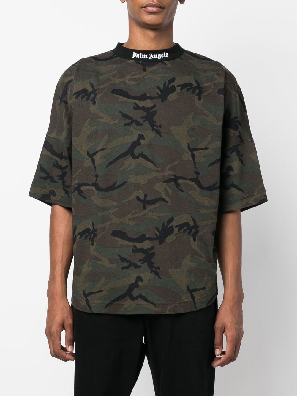 PALM ANGELS logo-band camouflage-print t-shirt