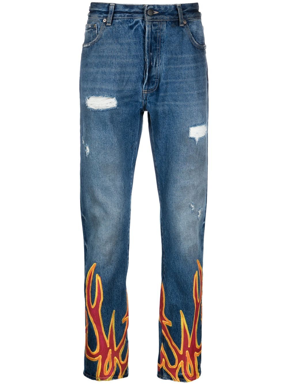 Palm Angels パームエンジェルス 22AW Flame Print Regular Jeans フレイムプリント レギュラー デニムパンツ ジーンズ インディゴ PMYA012F22DEN007 Palm Angels Burning Flame-Print Straight-Leg Jeans In Blue - 60