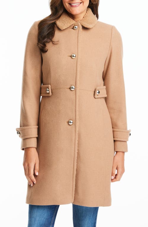 Buy Kate Spade New York High Pile Fleece Trim Wool Blend Coat - Camel ...