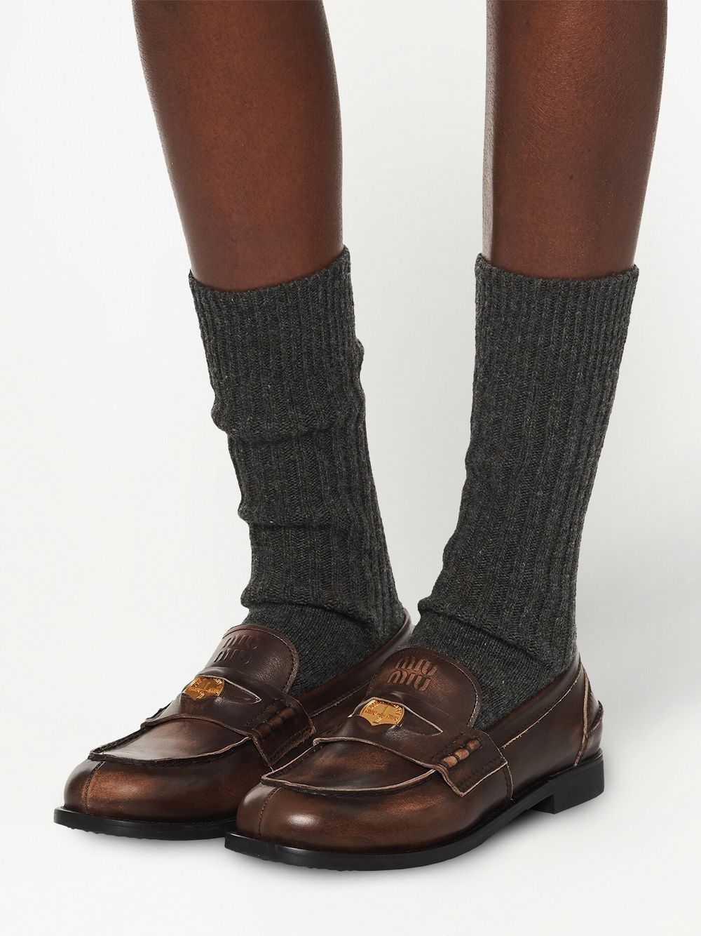 MIU MIU Miu Miu Vintage-Effect Leather Penny Loafers