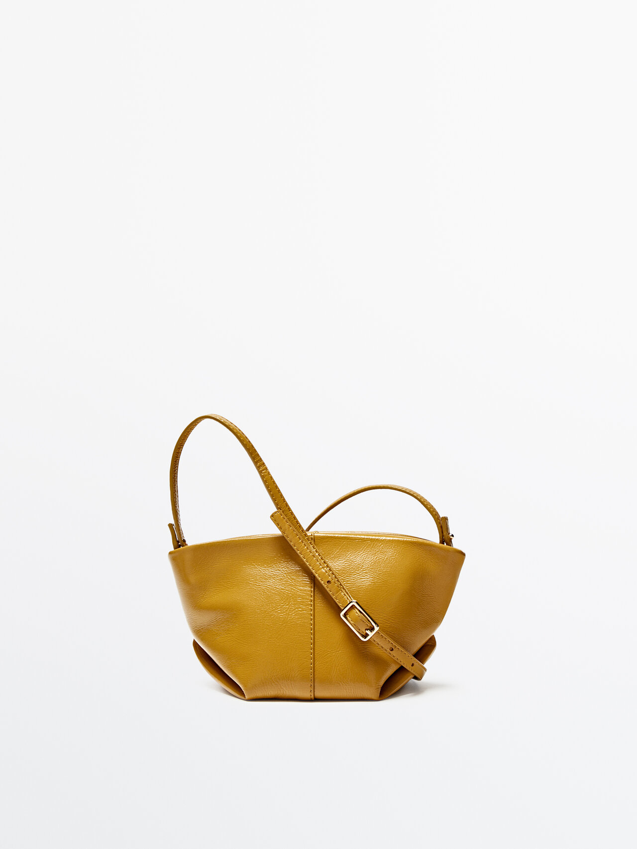 Buy Massimo Dutti Mini Leather Crossbody And Pouch Trapeze Bag - Khaki ...