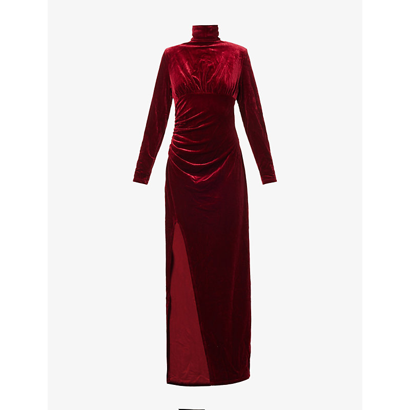 Amy Lynn Sharron Long-Sleeved Velvet Midi Dress - Maroon | Editorialist