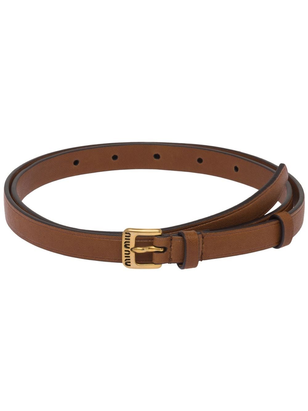Miu Miu Logo-Buckle Nappa Leather Belt - Brown | Editorialist display picture 3