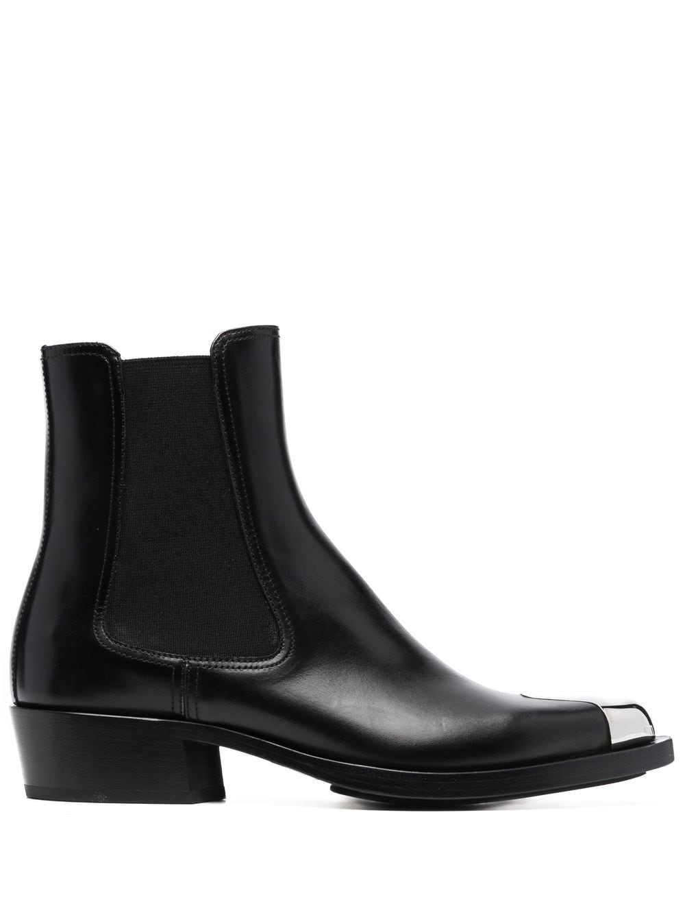 Alexander McQueen Black Chelsea Boots with Silver Cap Toe ALEXANDER MCQUEEN Toe-Cap Chelsea Boots | endource main image 3
