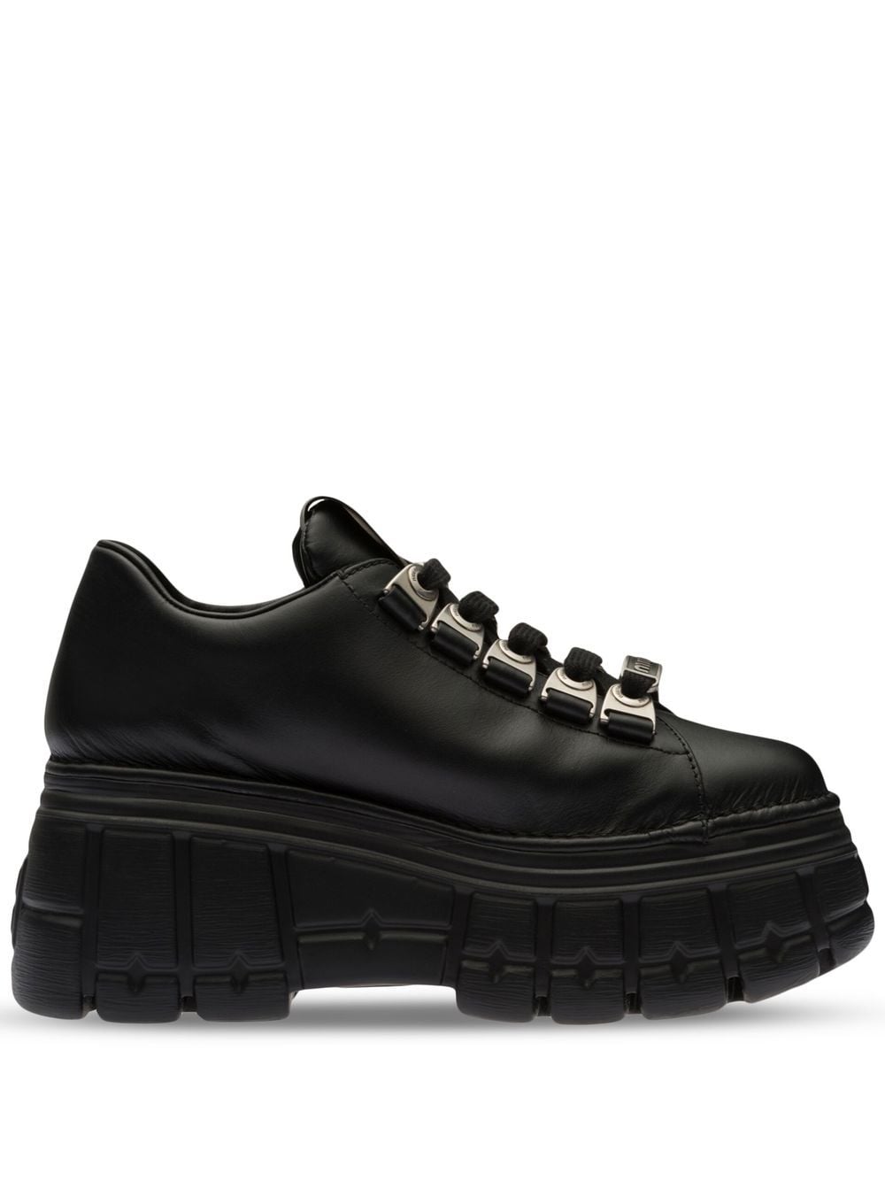 Miu Miu Lace-Up Platform Sneakers - Black | Editorialist