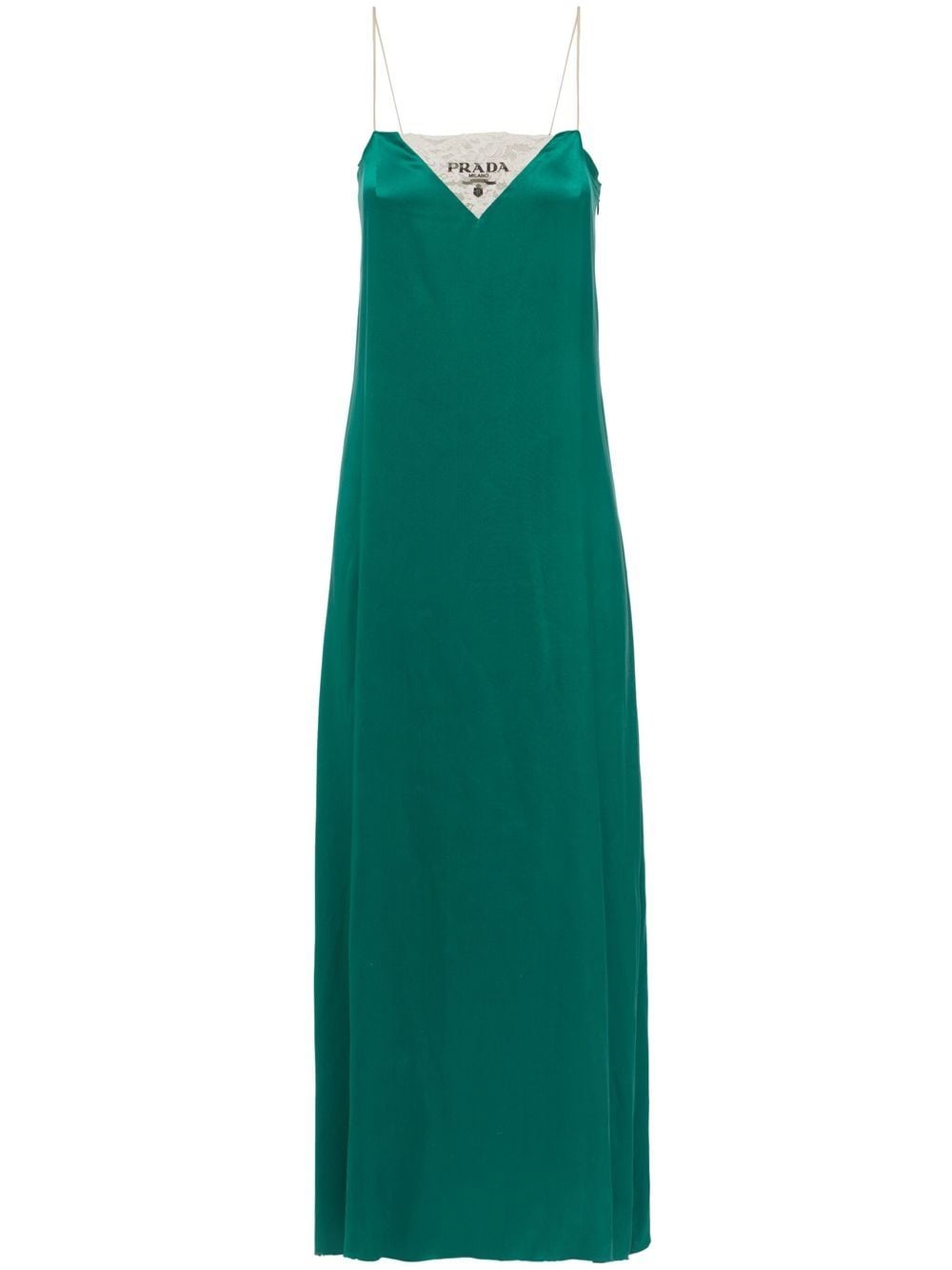Prada Lace-Trimmed Silk Dress - F077u Emerald | Editorialist Prada Lace-Trimmed Silk Dress - F077u Emerald | Editorialist