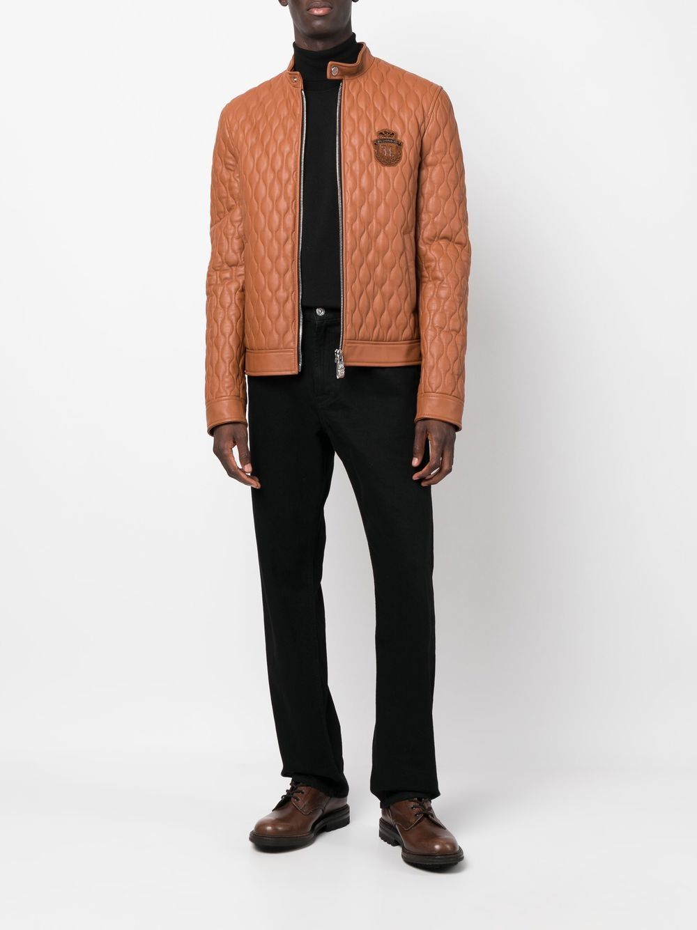 BILLIONAIRE Crest-Motif Quilted Leather Jacket