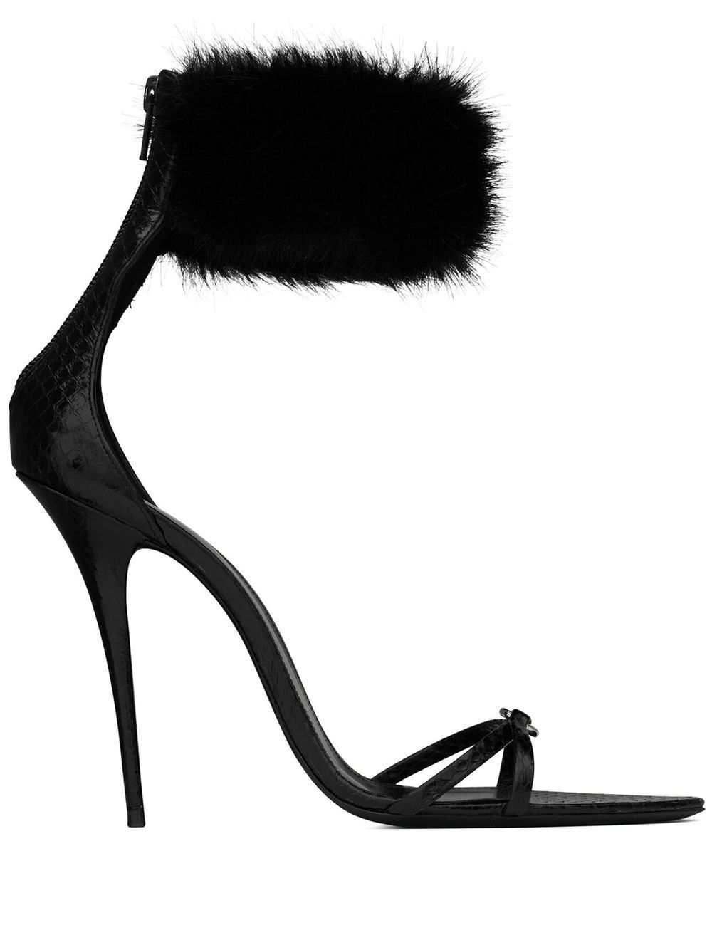 Saint Laurent Gippy 110mm Fur-Trim Sandals - Black  display picture 1
