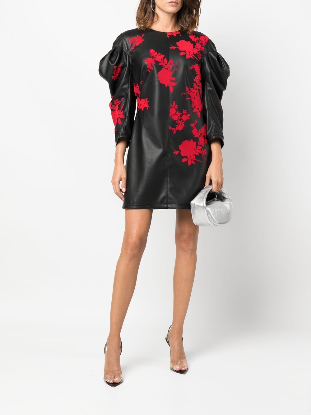 PHILOSOPHY DI LORENZO SERAFINI Floral-Print Faux-Leather Mini Dress