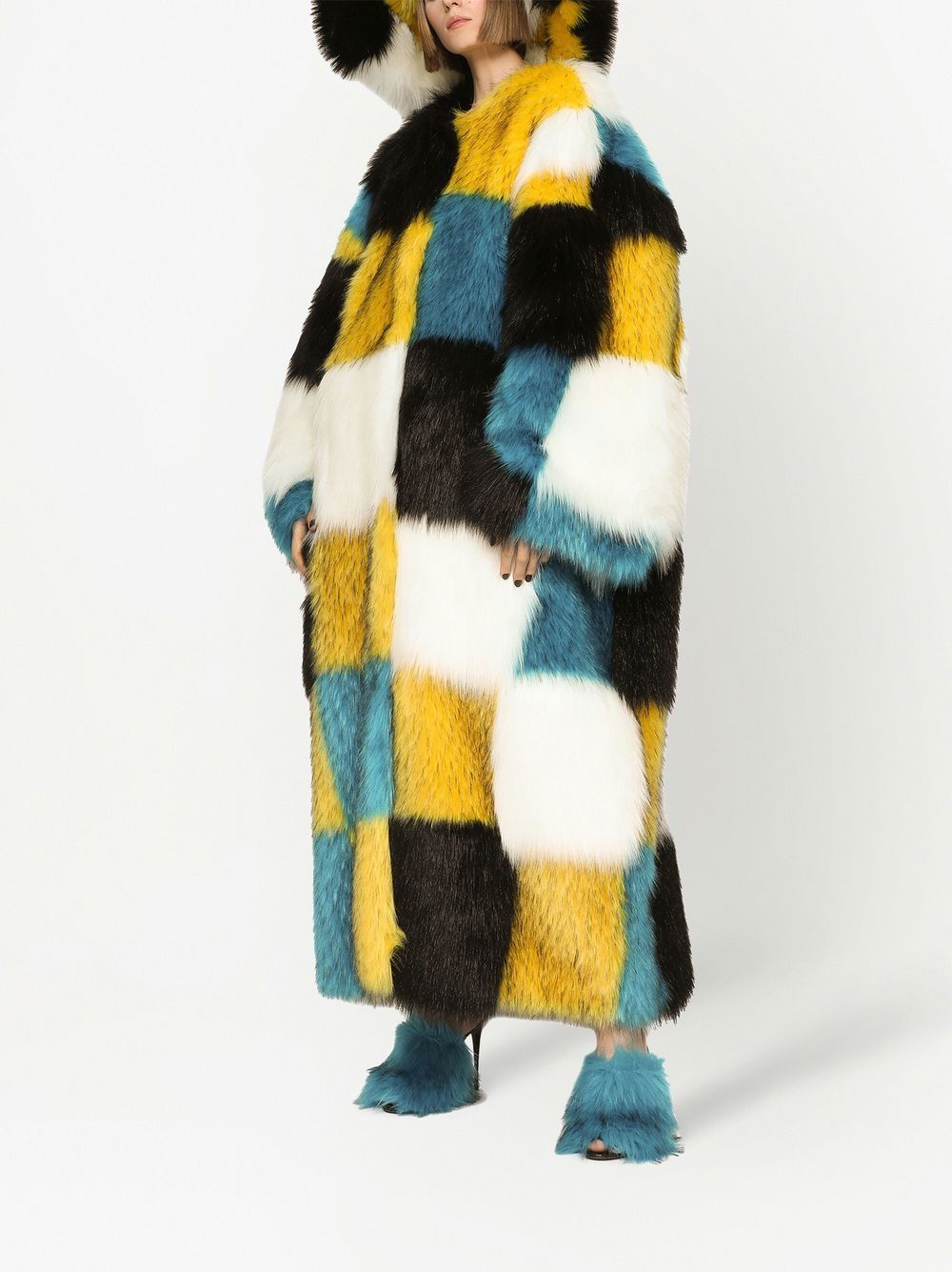 DOLCE & GABBANA Dolce & Gabbana Check-Pattern Faux-Fur Coat