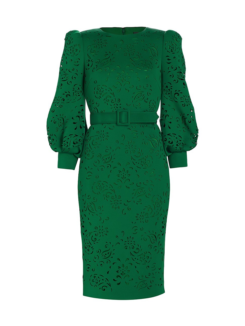 Badgley Mischka Belted Laser-Cut Dress In Green - 30% Off | Editorialist