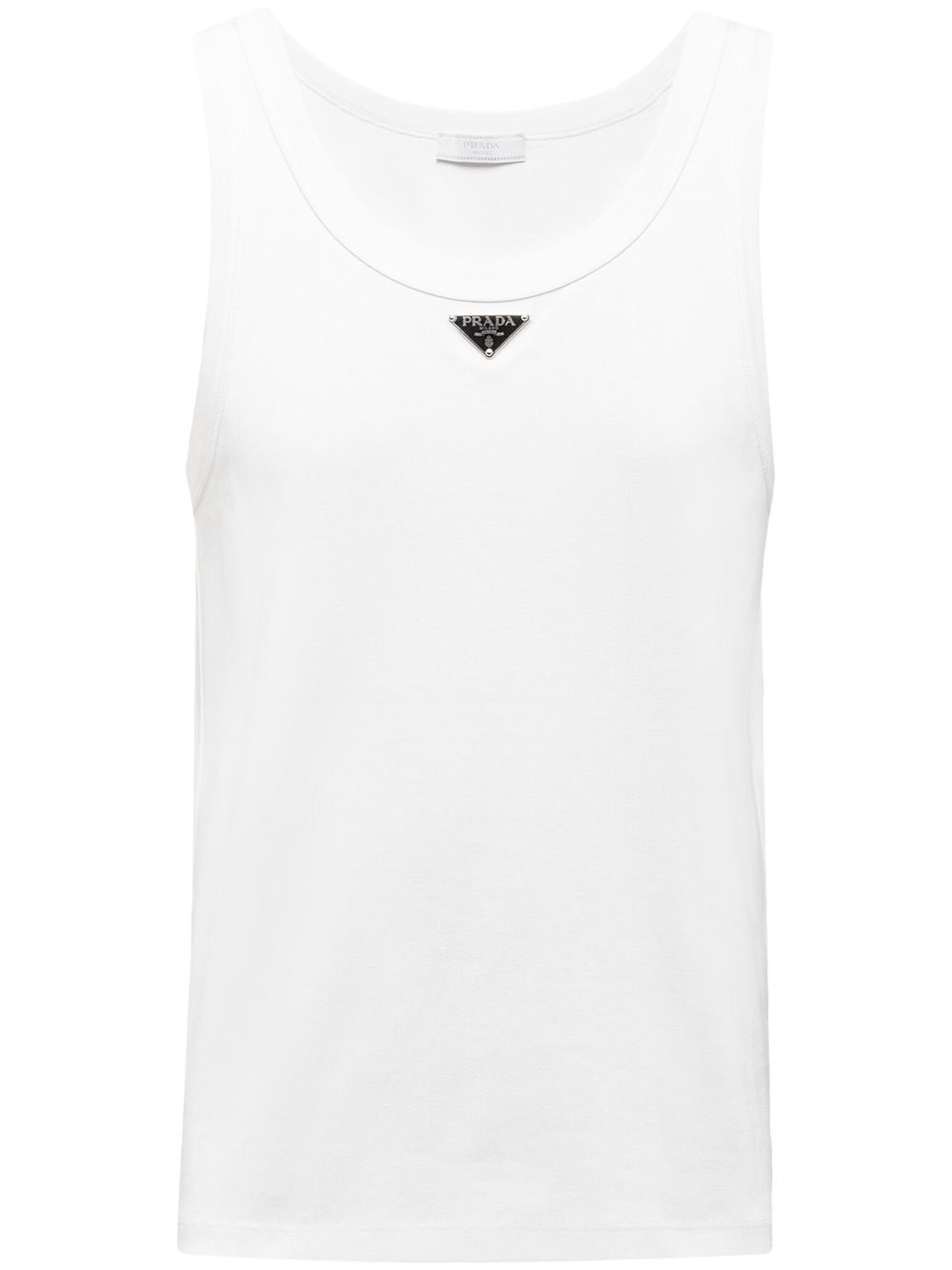 Prada Triangle-Logo Cotton Tank Top In White | Editorialist