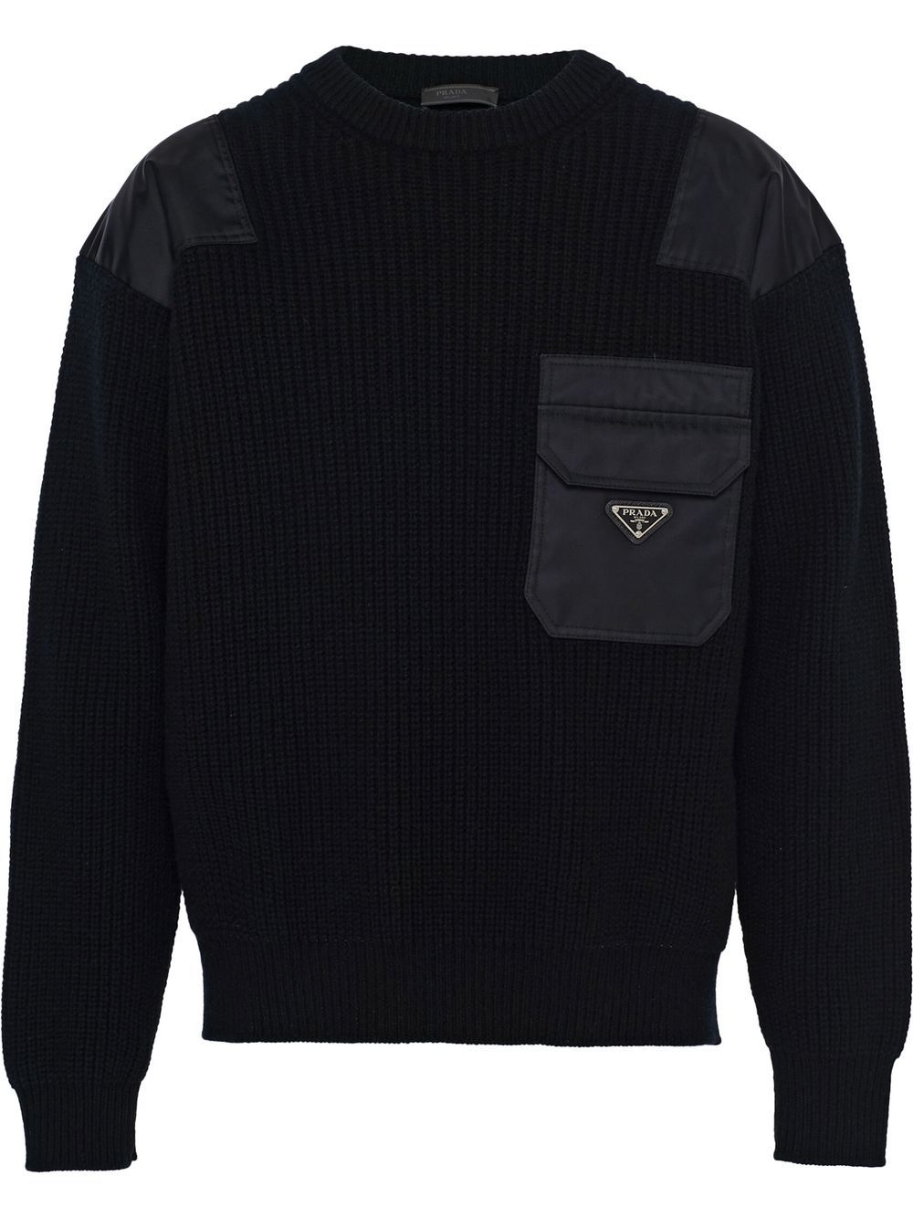 PRADA 25aw ウール×Re-Nylonトライアングルロゴネックウォーマー Prada Re-Nylon Triangle-Logo Jumper - Black | Editorialist