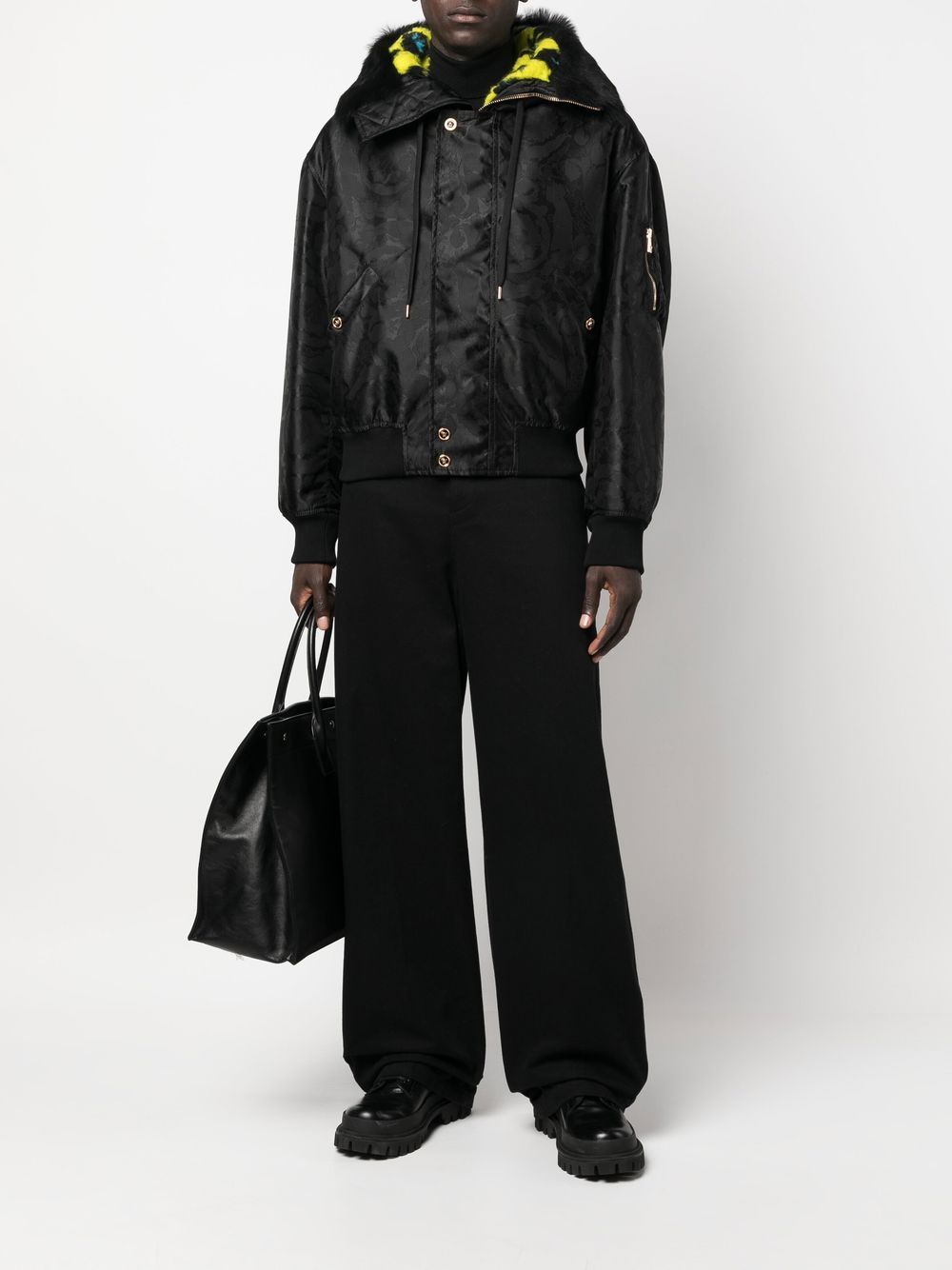 VERSACE Versace Baroque-Print Shearling-Lined Jacket