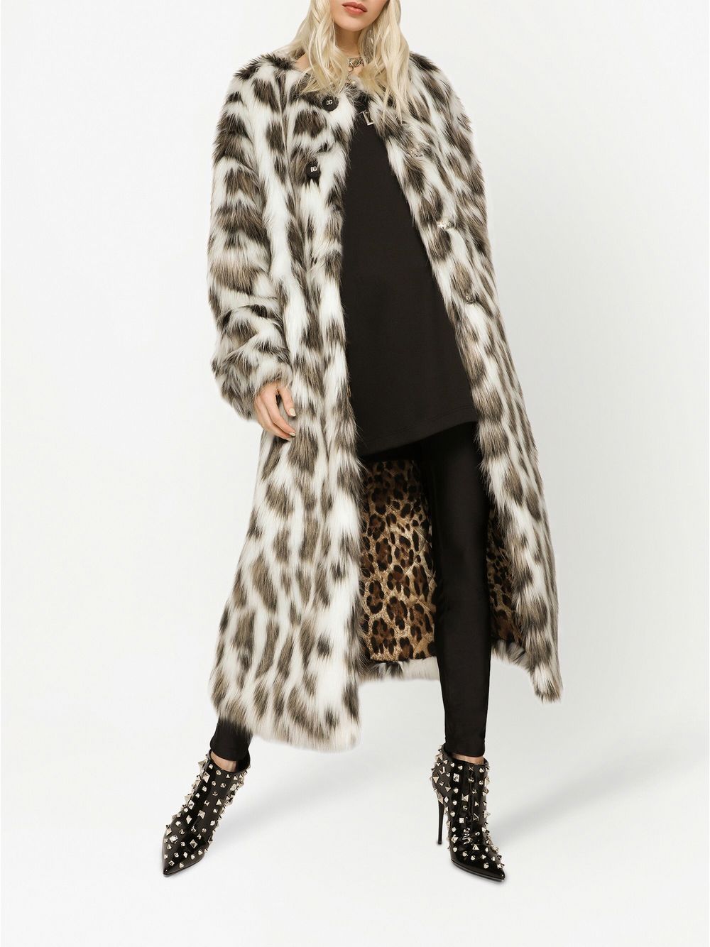 DOLCE & GABBANA Dolce & Gabbana Leopard-Print Faux-Fur Mid-Length Coat