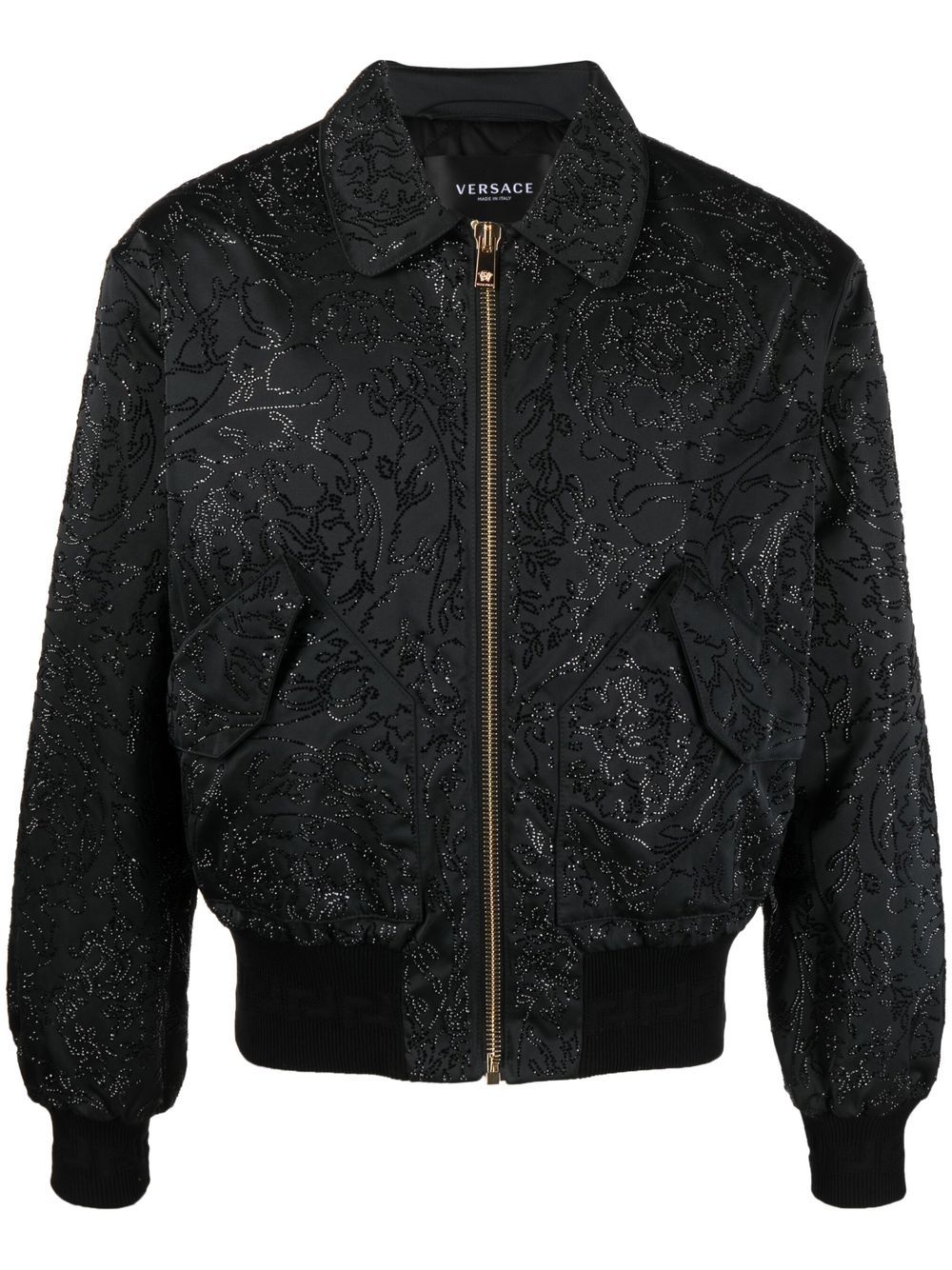 Versace Barocco Silhouette Embellished Bomber Jacket In Black 51