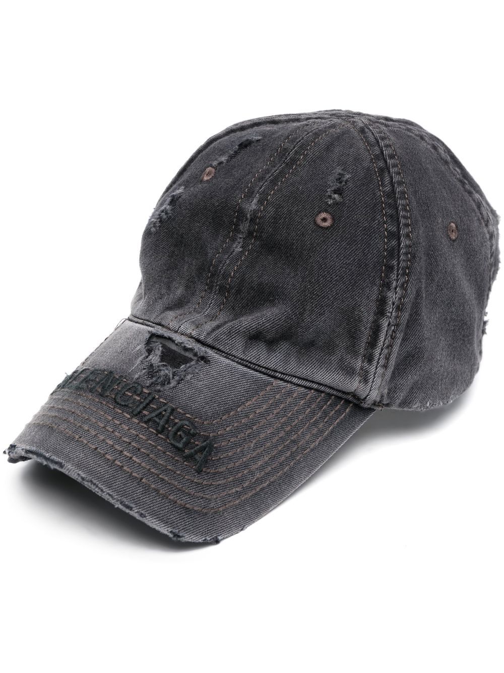 Balenciaga Logo-Embroidered Ditreed Denim Cap In Grey - 30% Off