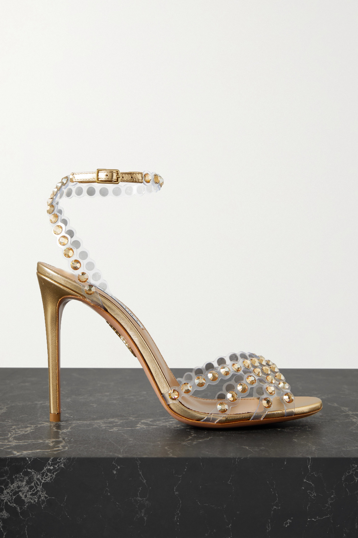 Aquazzura Tequila 105 Embellished Pvc And Metallic Leather Sandals