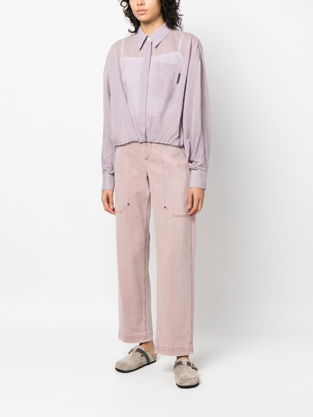 BRUNELLO CUCINELLI Brunello Cucinelli Cotton-Silk Blend Vertical-Stripe Shirt
