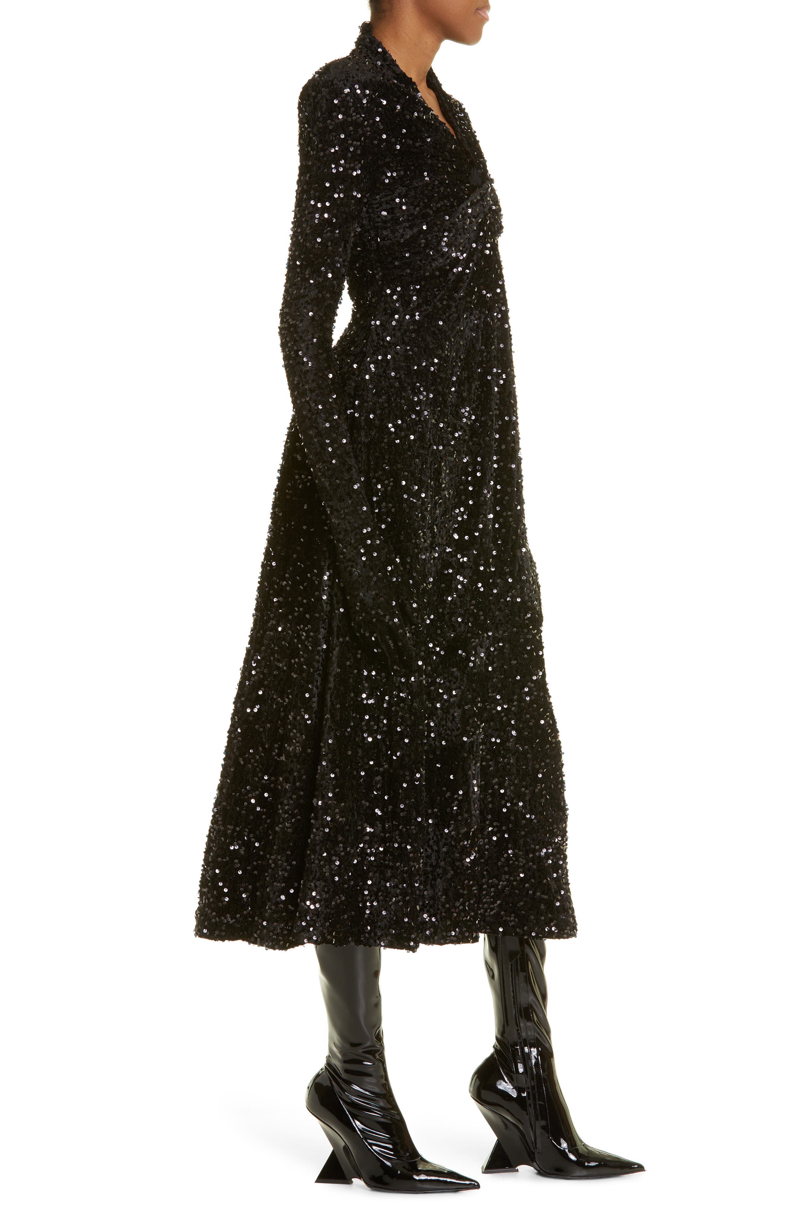 see through long sleeve dress Sheer Plisse Long Sleeve Dress XS / Black