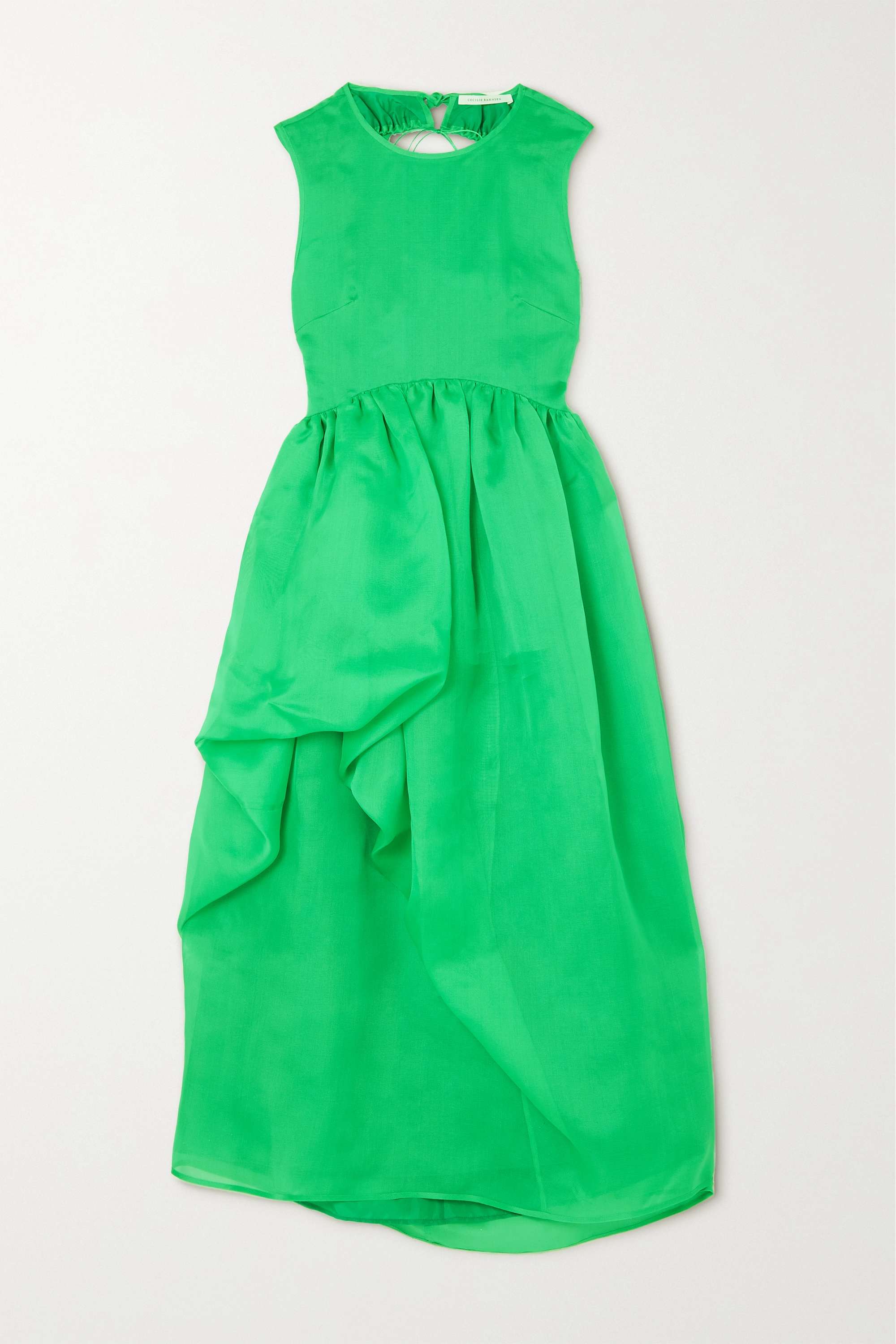 Cecilie Bahnsen Fang Open-Back Silk-Organza Midi Dress In Emerald - 40% Off  | Editorialist