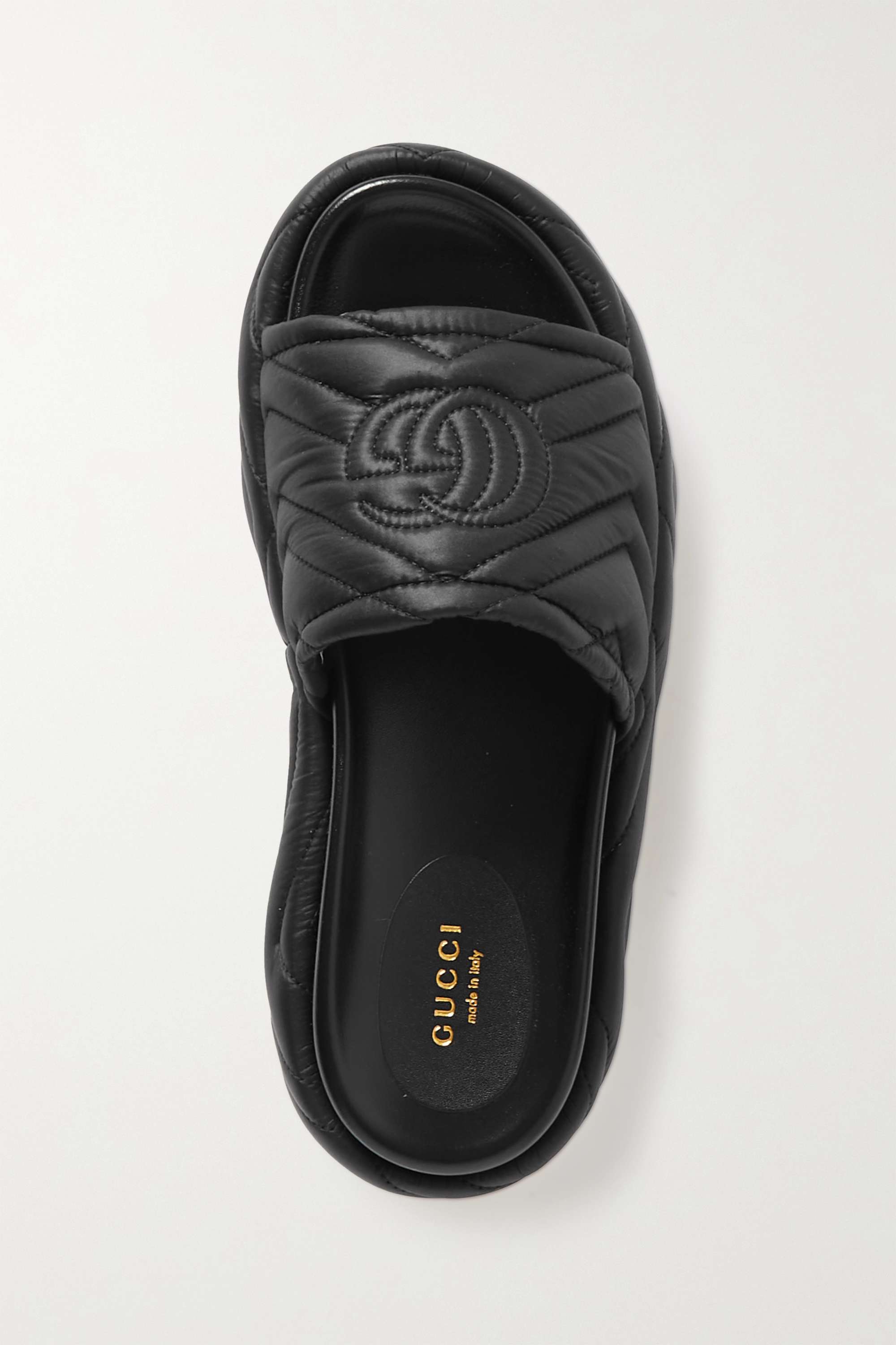 Gucci Quilted Embroidered Faux Leather Platform Slides  display picture 3