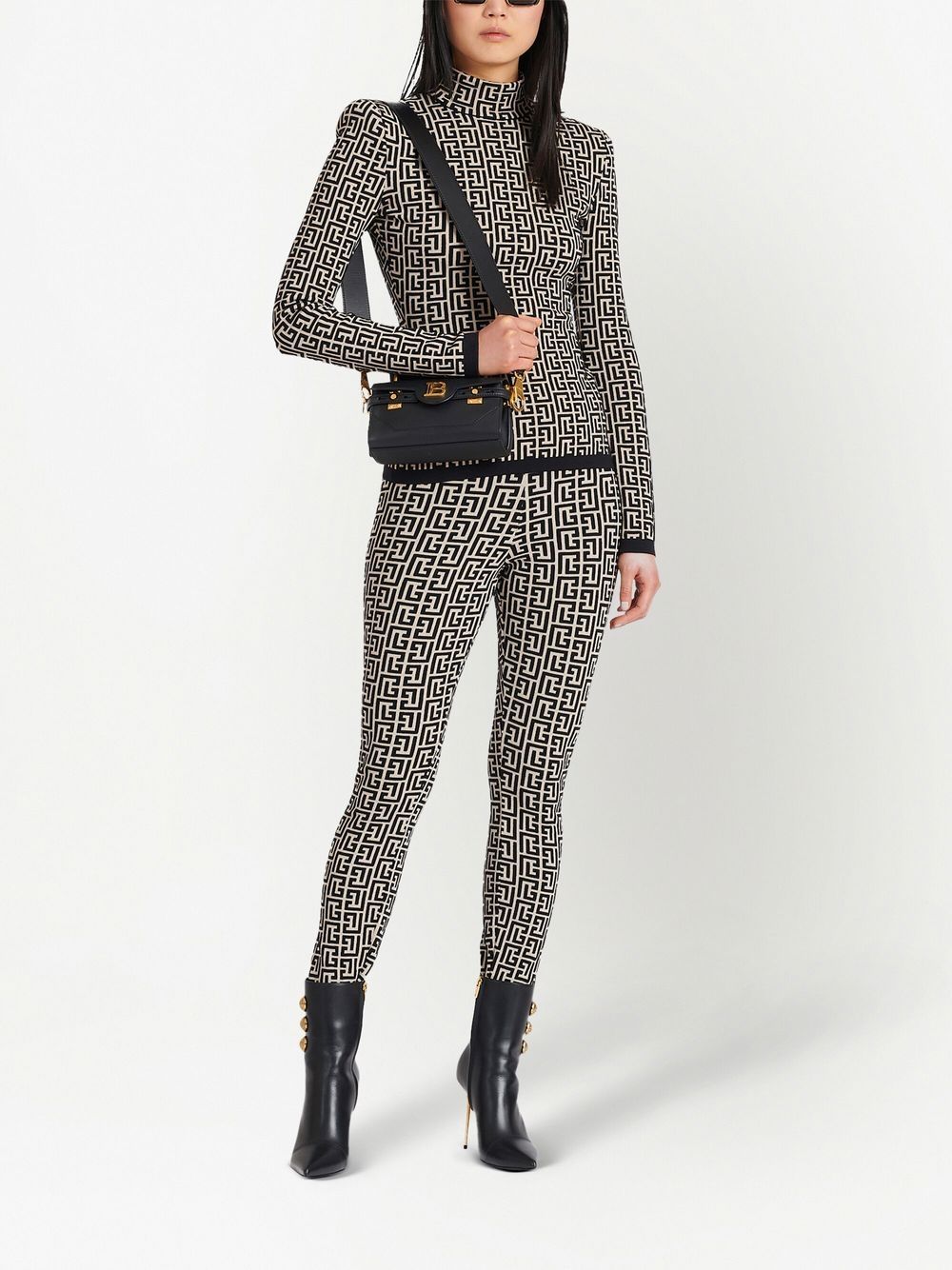 BALMAIN monogram-print high-waisted leggings