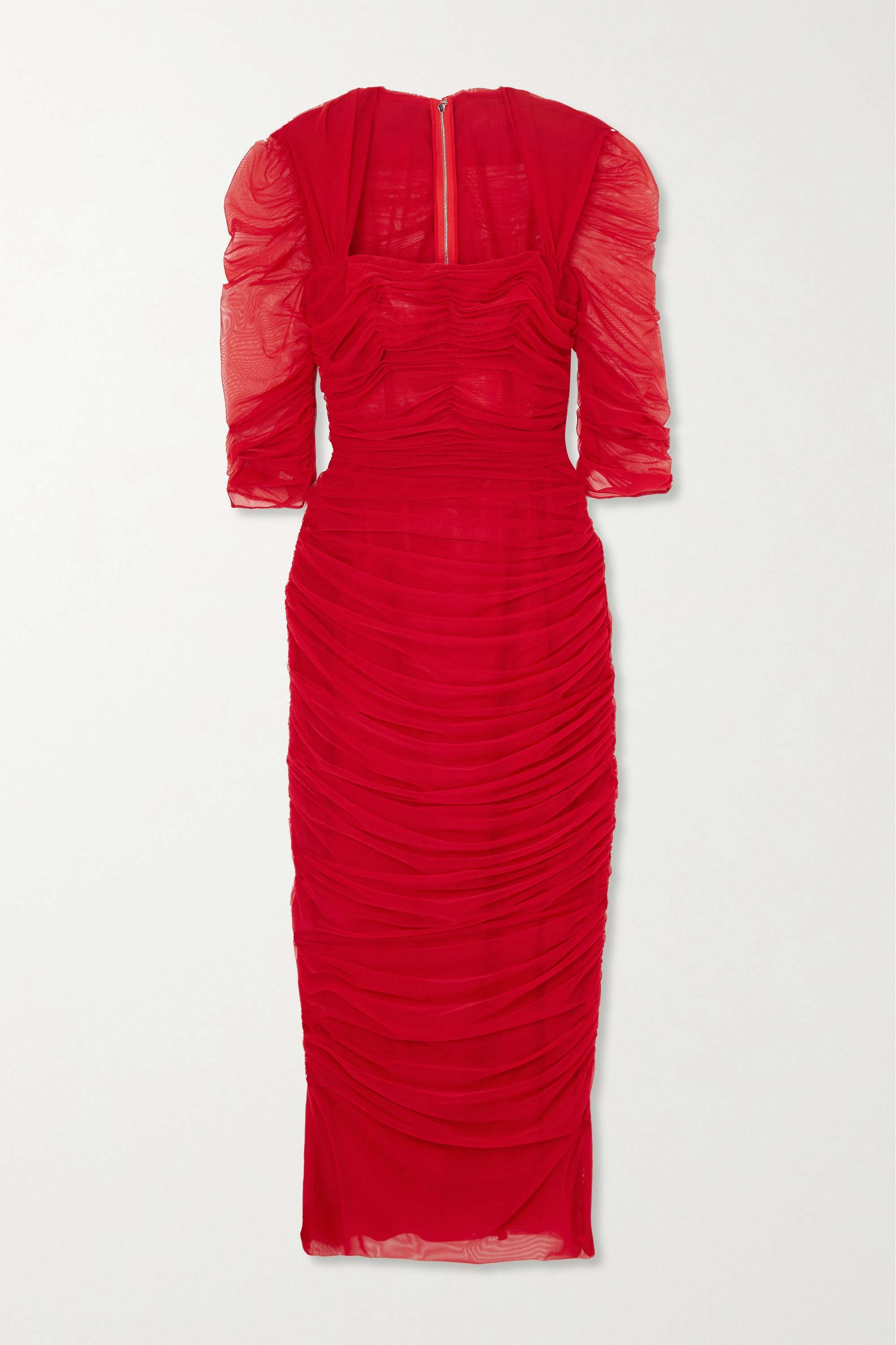 Dolce & Gabbana Ruched Stretch-Tulle Midi Dress In Red - 30% Off | Editorialist Dolce & Gabbana Ruched Stretch-Tulle Midi Dress In Red - 30% Off | Editorialist